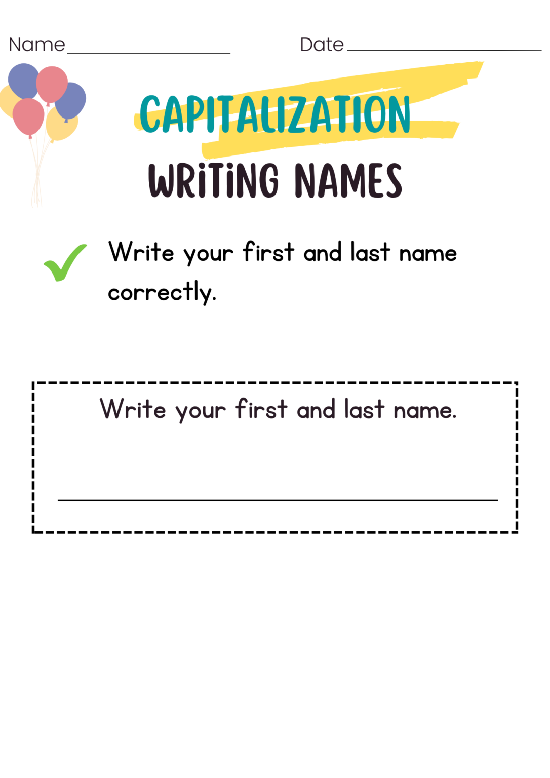 Capitalization Of Names Of People Worksheet - MyLearningYard.com